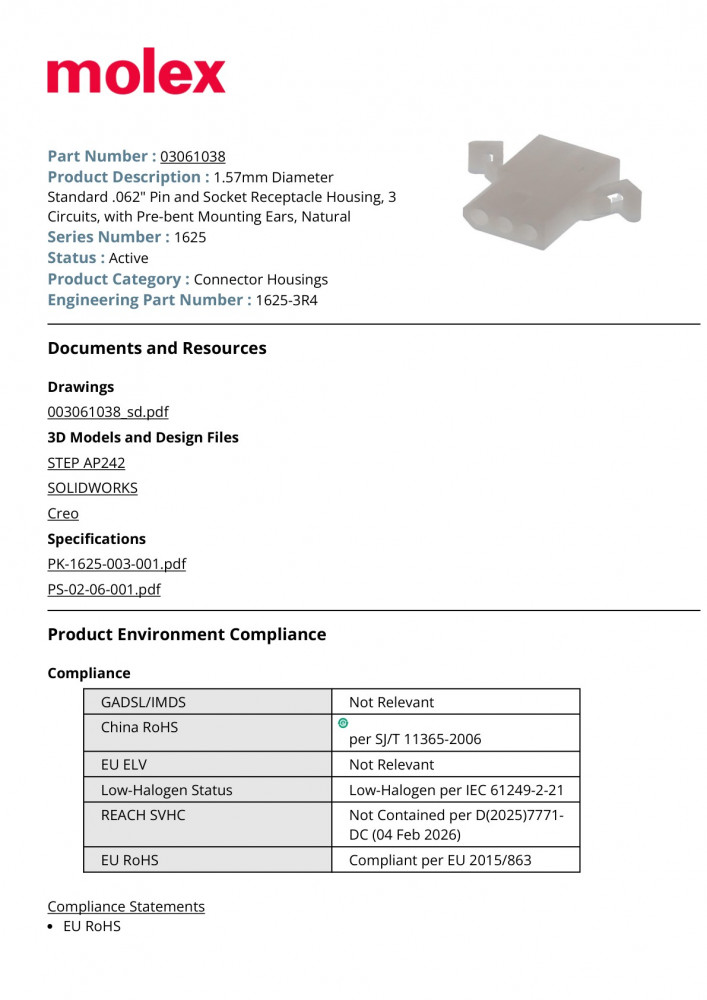 MOLEX product specification page 1