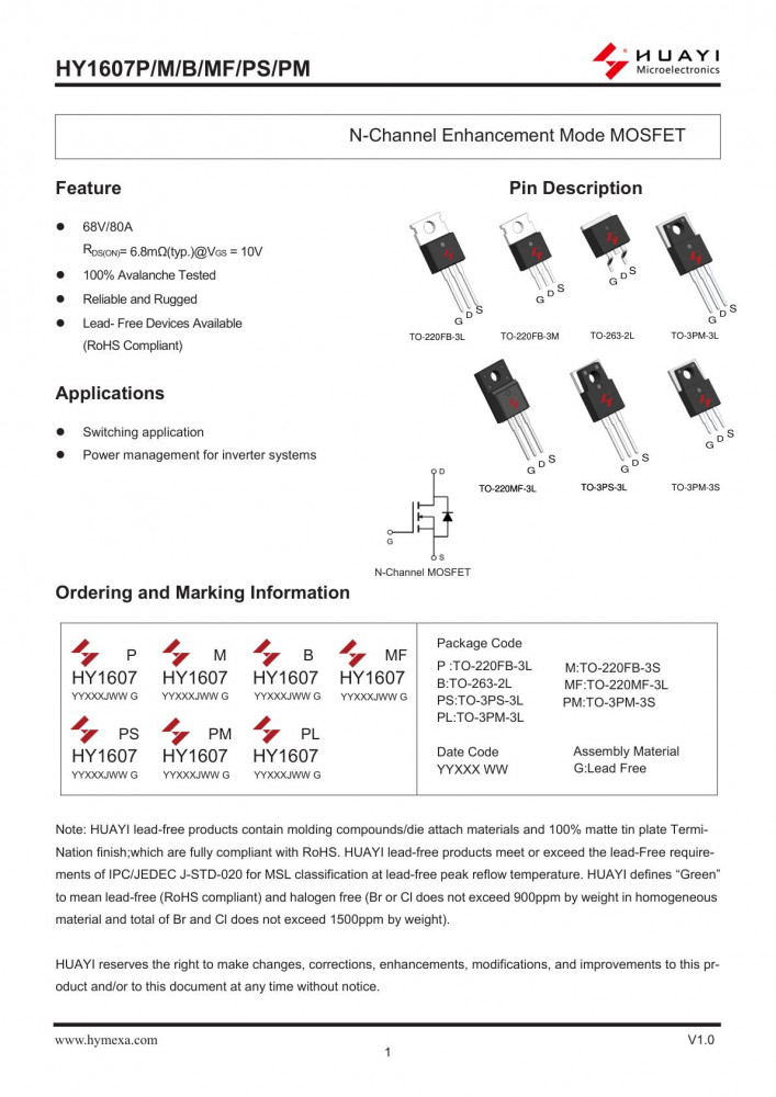 HY1607B datasheet page 1