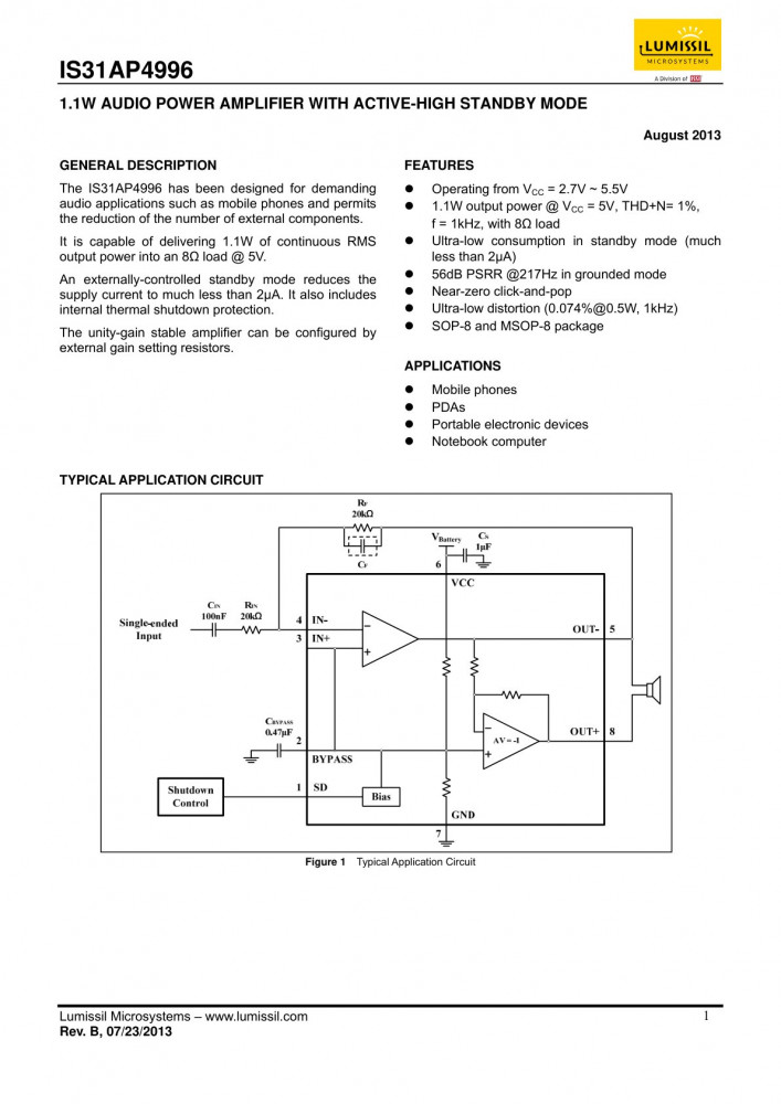 IS31AP4996 datasheet page 1