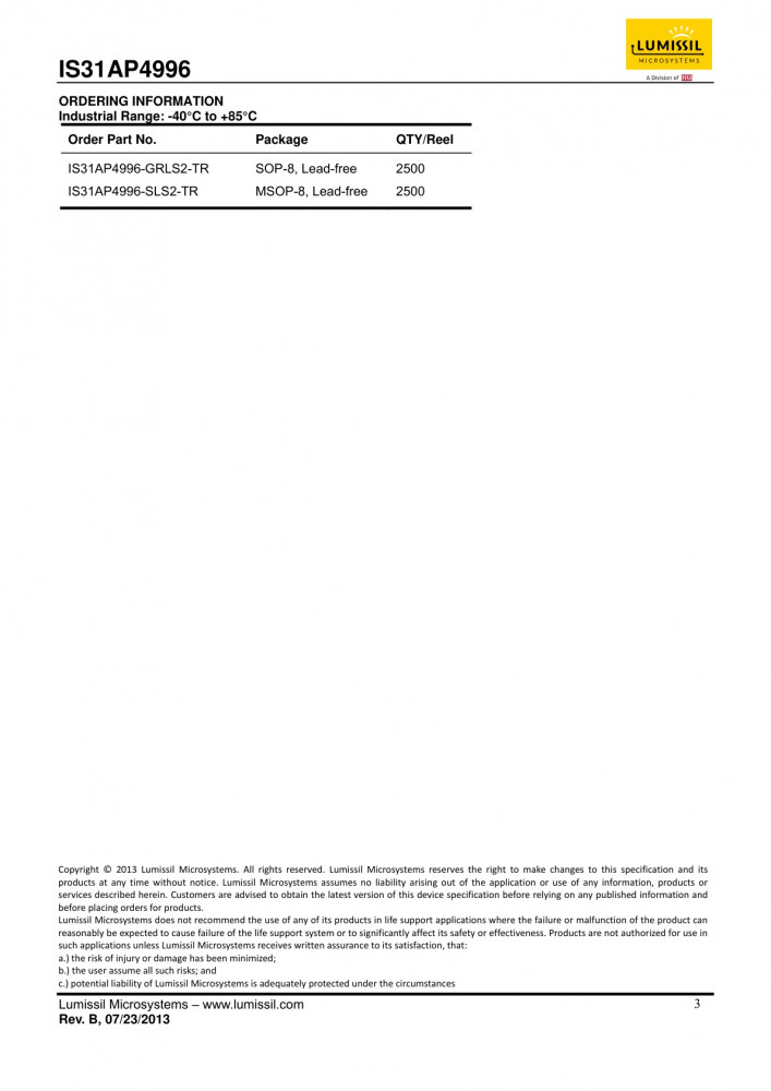 IS31AP4996 datasheet page 3