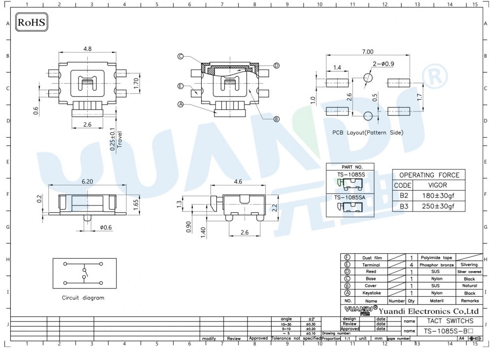 Yuandi TS-1085S-B3 technical document page
