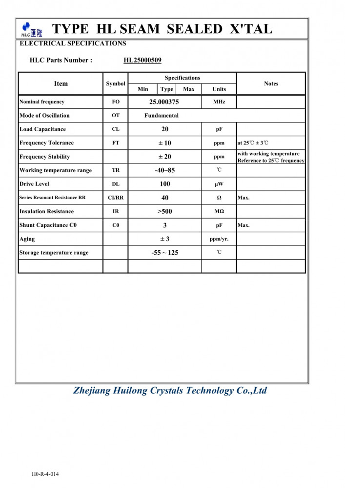 HL25000509 approval specification page 2