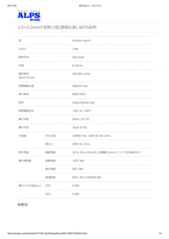 SKTGLBE010 technical document page 1