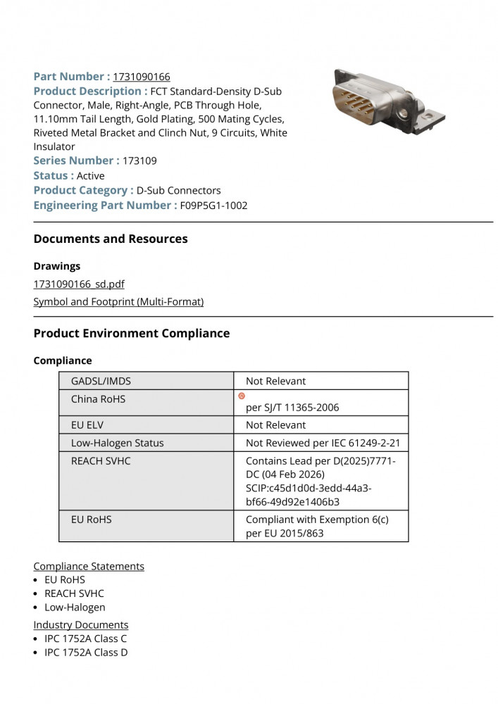 MOLEX 1731090166 product drawing preview