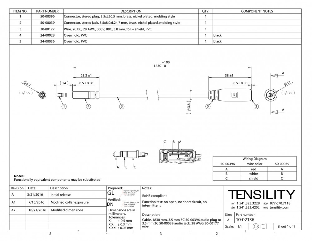 Tensility International 10-02136 product drawing and wiring reference