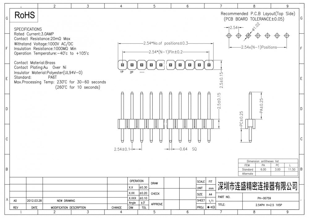 Liansheng PH-00759 technical drawing