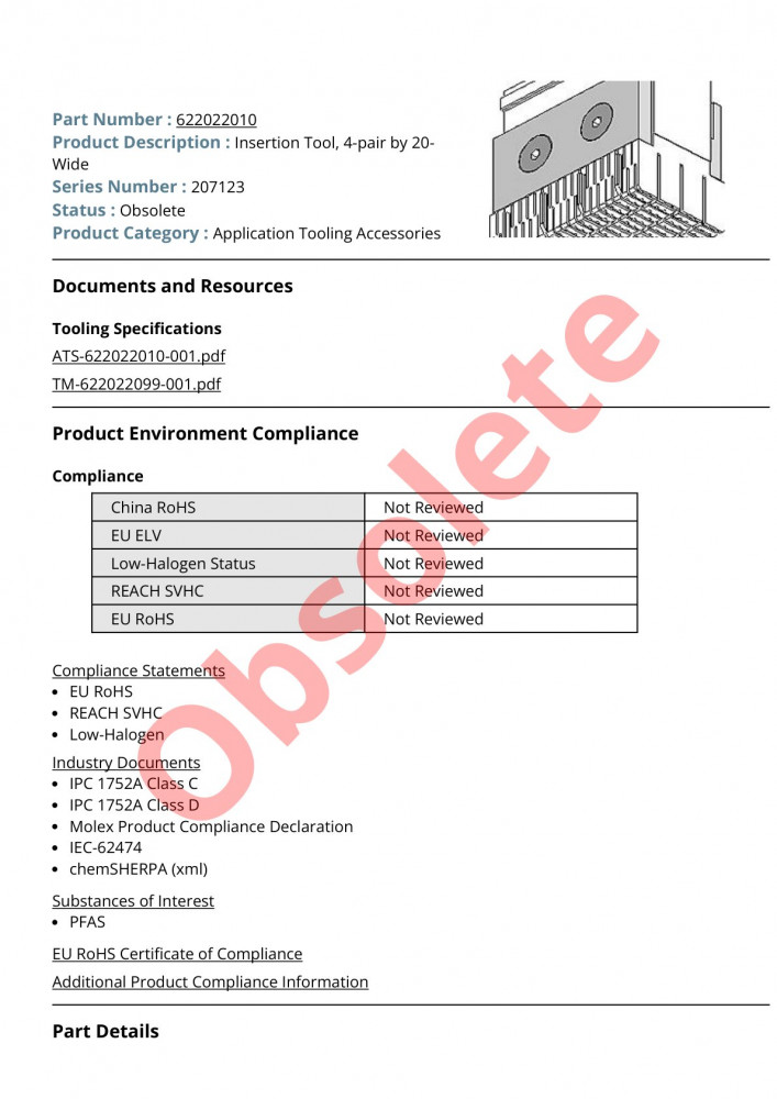 Molex 622022010 tooling document image, page 1