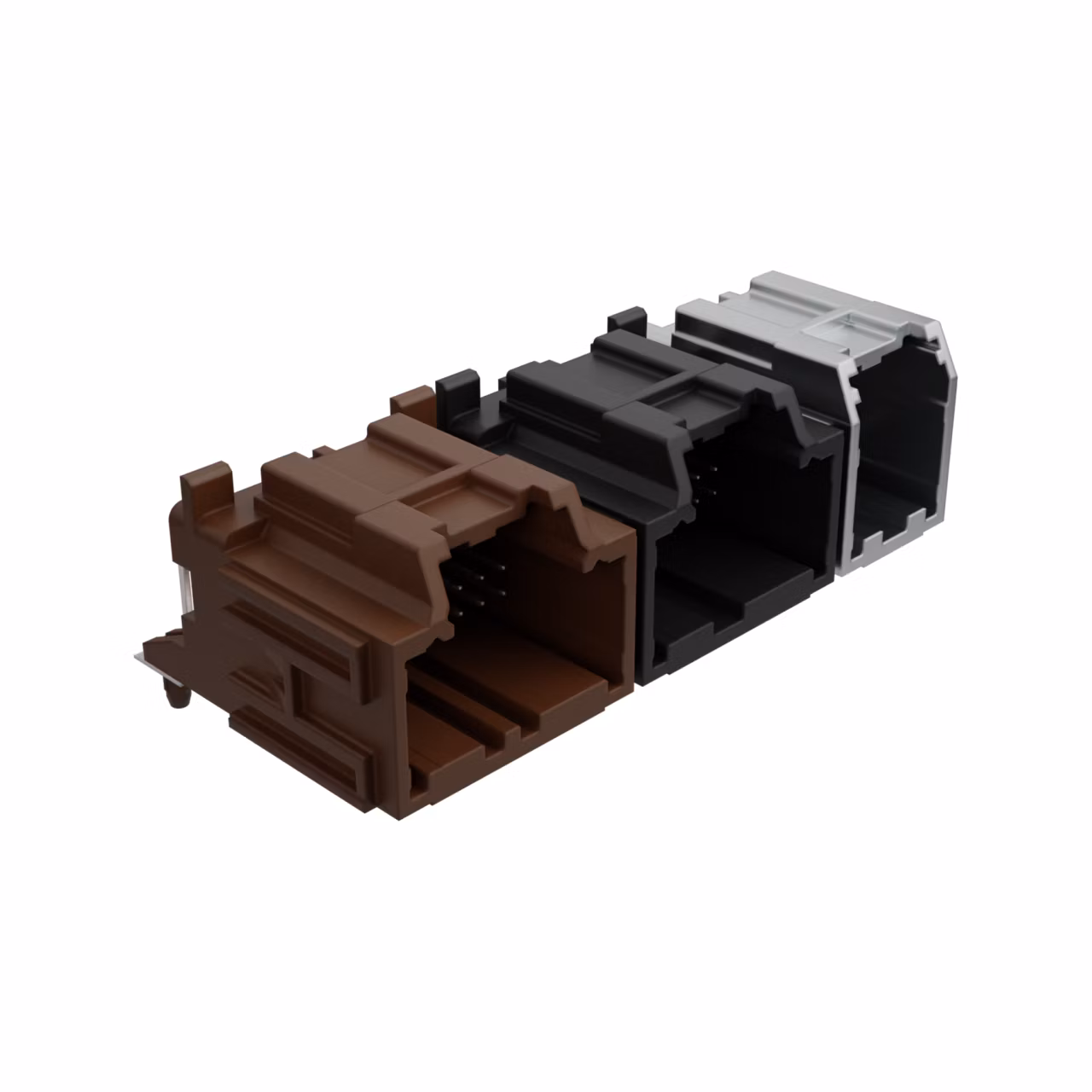 Stac64 3 Bay Right-Angle Headers, 40 Circuits, Bay A 16 Circuit Signal Header, Polarization C, Brown; Bay B 16 Circuit Signal Header, Polarization A, Black; Bay C 8 Circuit Signal Header, Polarization B, Gray; Tray for sale