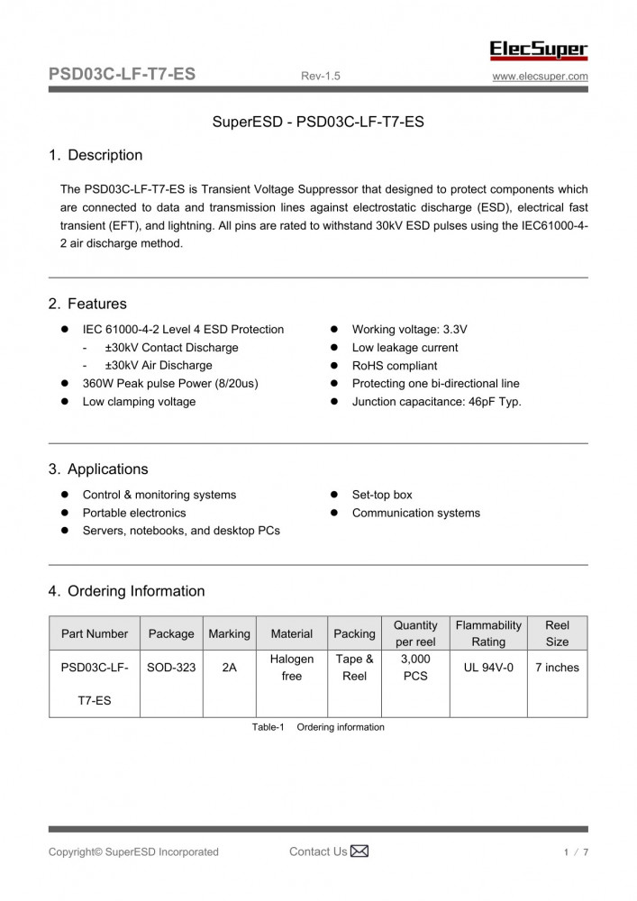 PSD03C-LF-T7-ES datasheet page 1