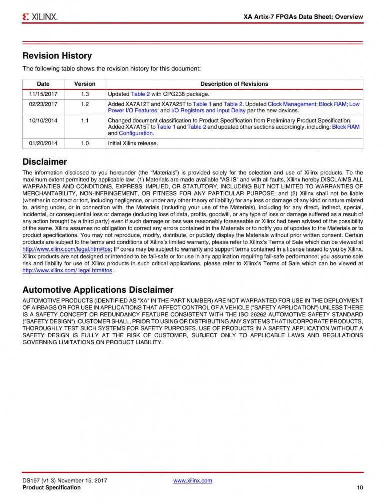 XA Artix-7 document page 10