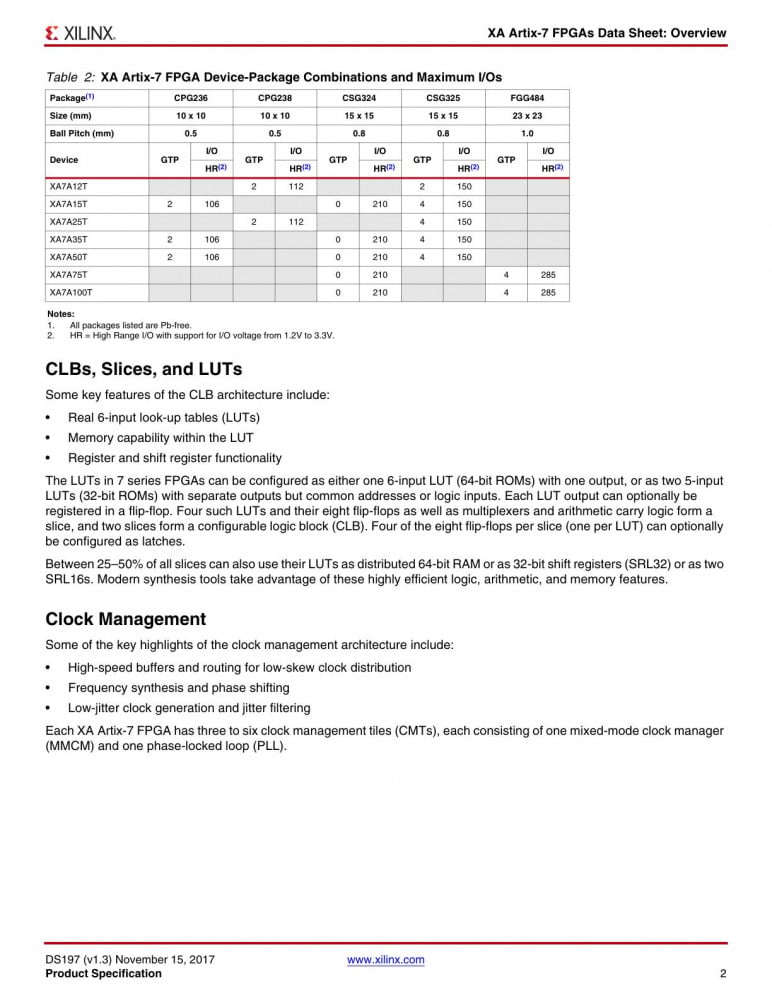 XA Artix-7 document page 2