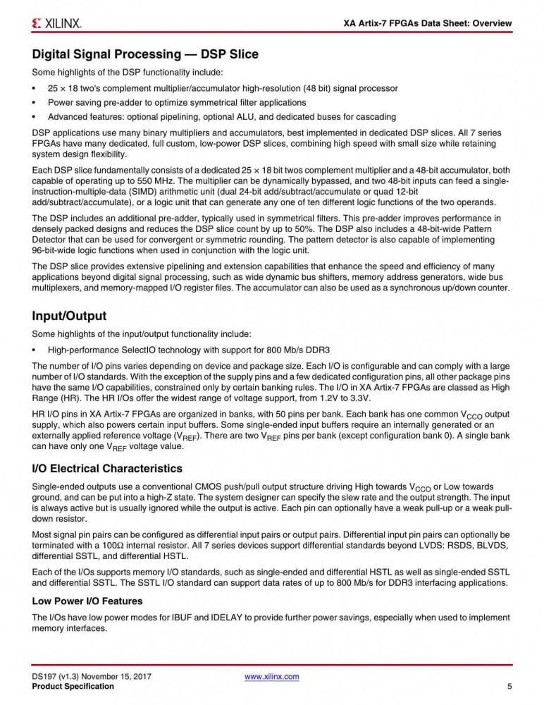 XA Artix-7 document page 5