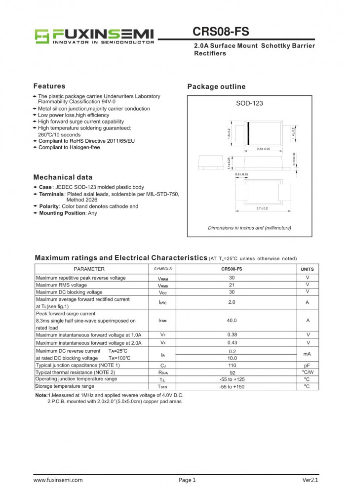 CRS08-FS datasheet page 1