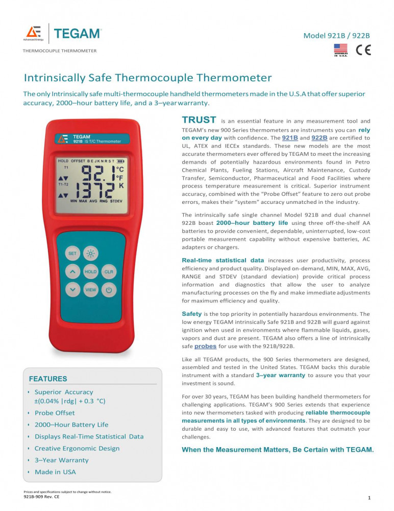 Intrinsically safe thermocouple thermometer document page 1