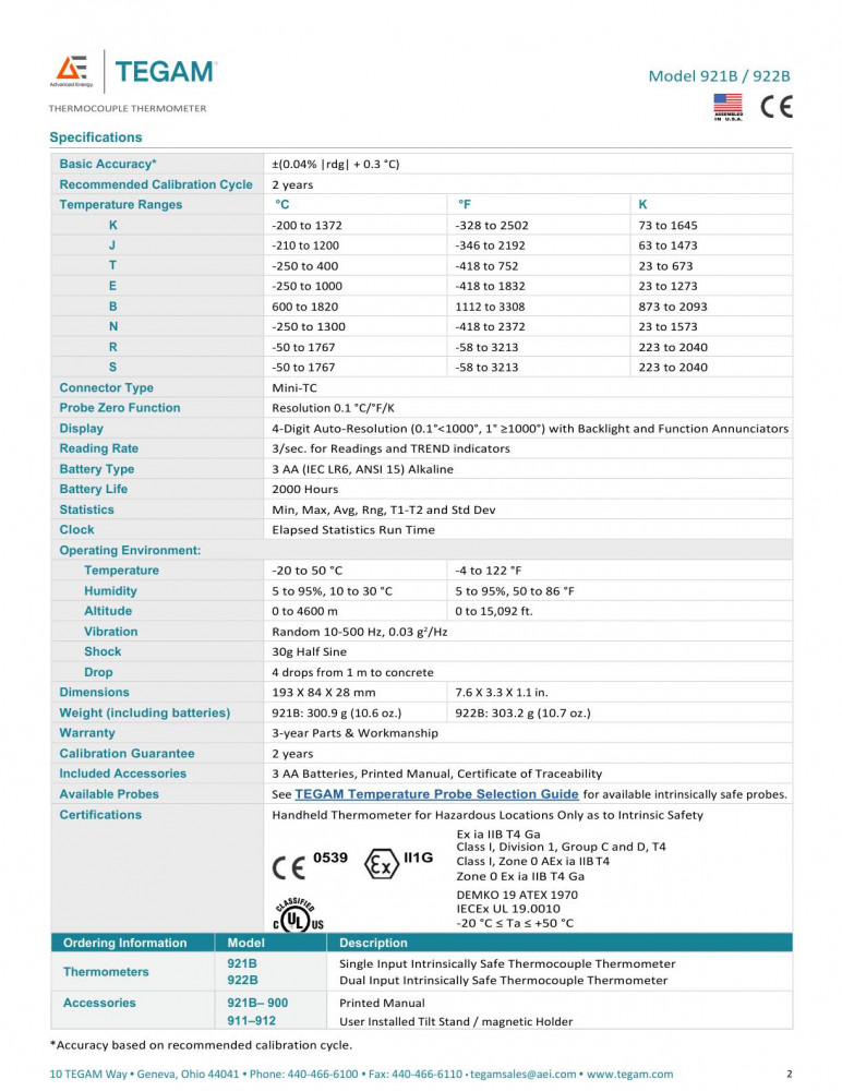 Intrinsically safe thermocouple thermometer document page 2