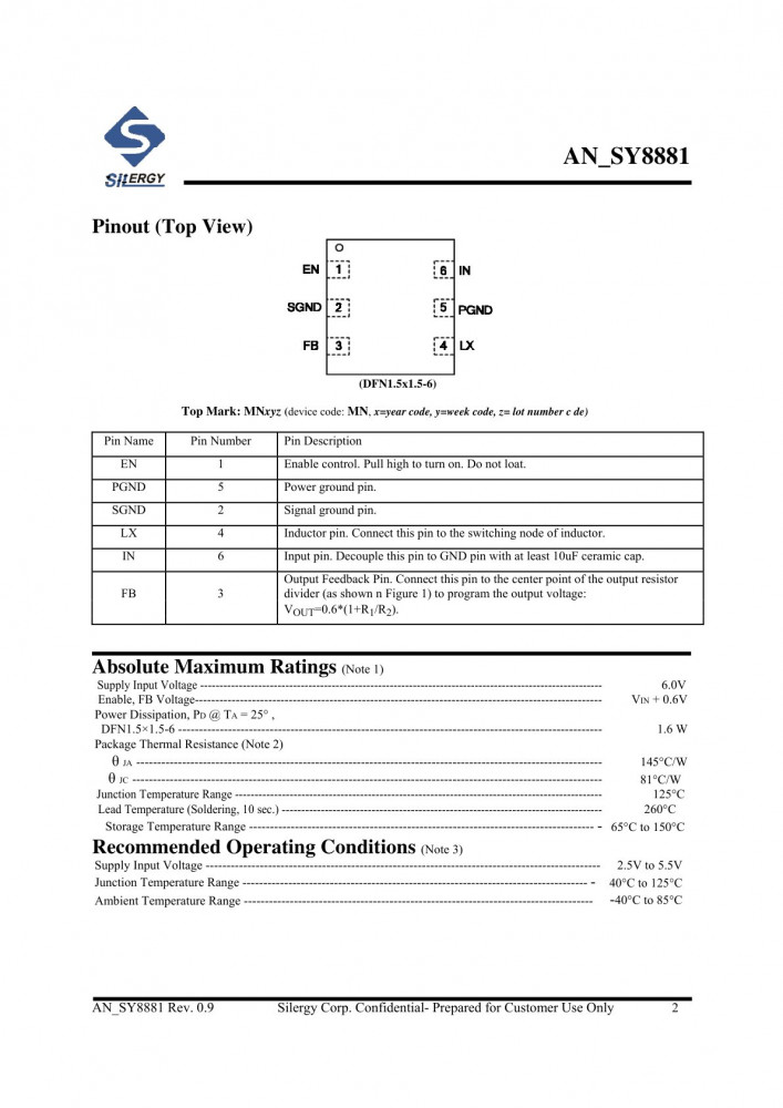 SY8881DQC datasheet page 2