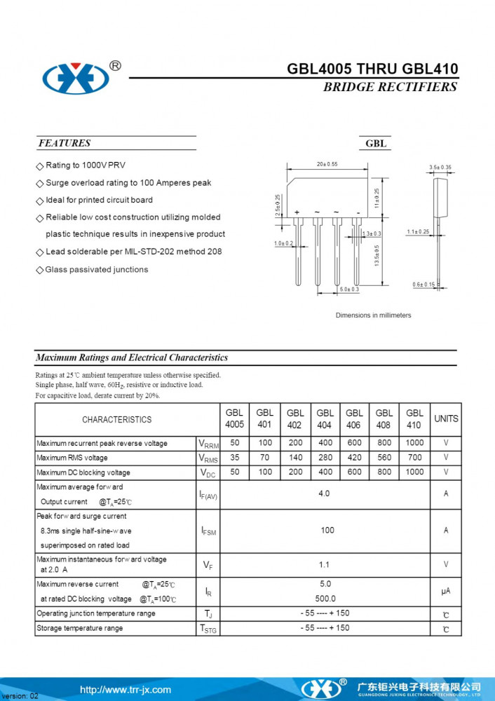 JUXING GBL410 datasheet page 1