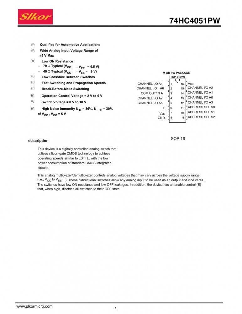 74HC4051PW datasheet page 1