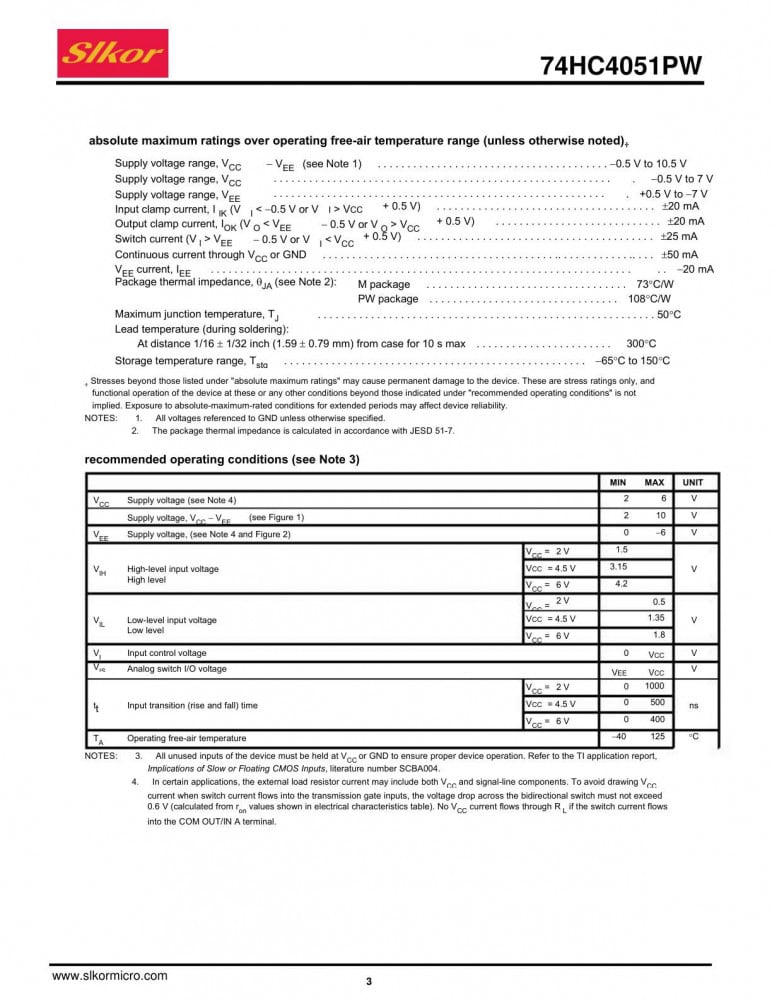 74HC4051PW datasheet page 3
