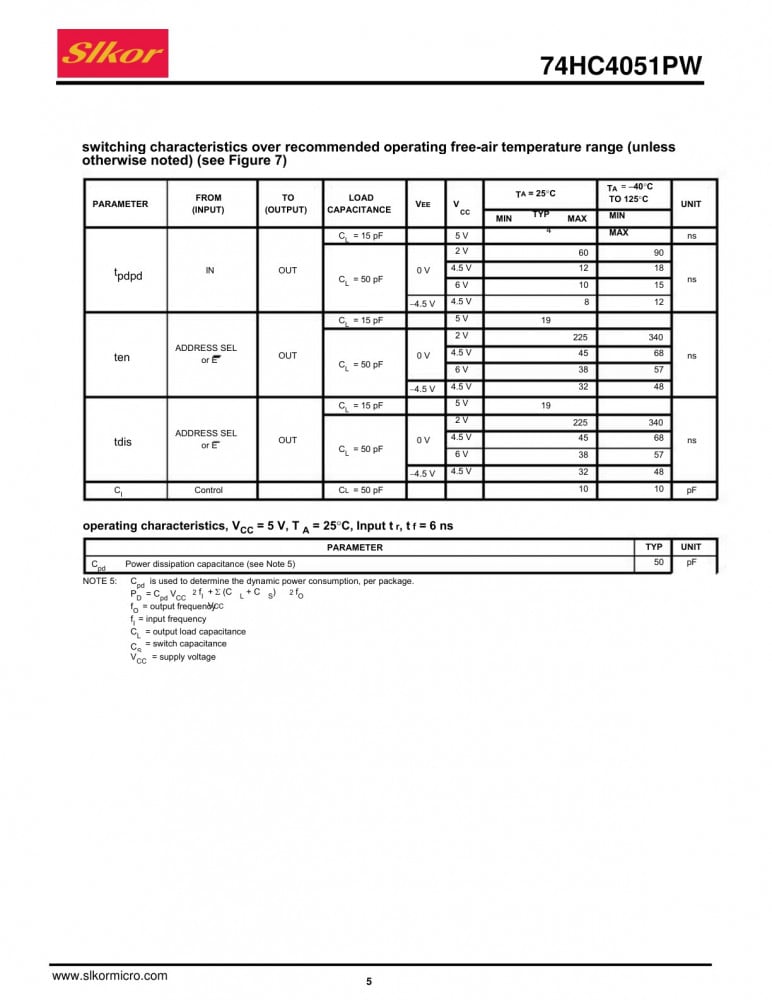74HC4051PW datasheet page 5