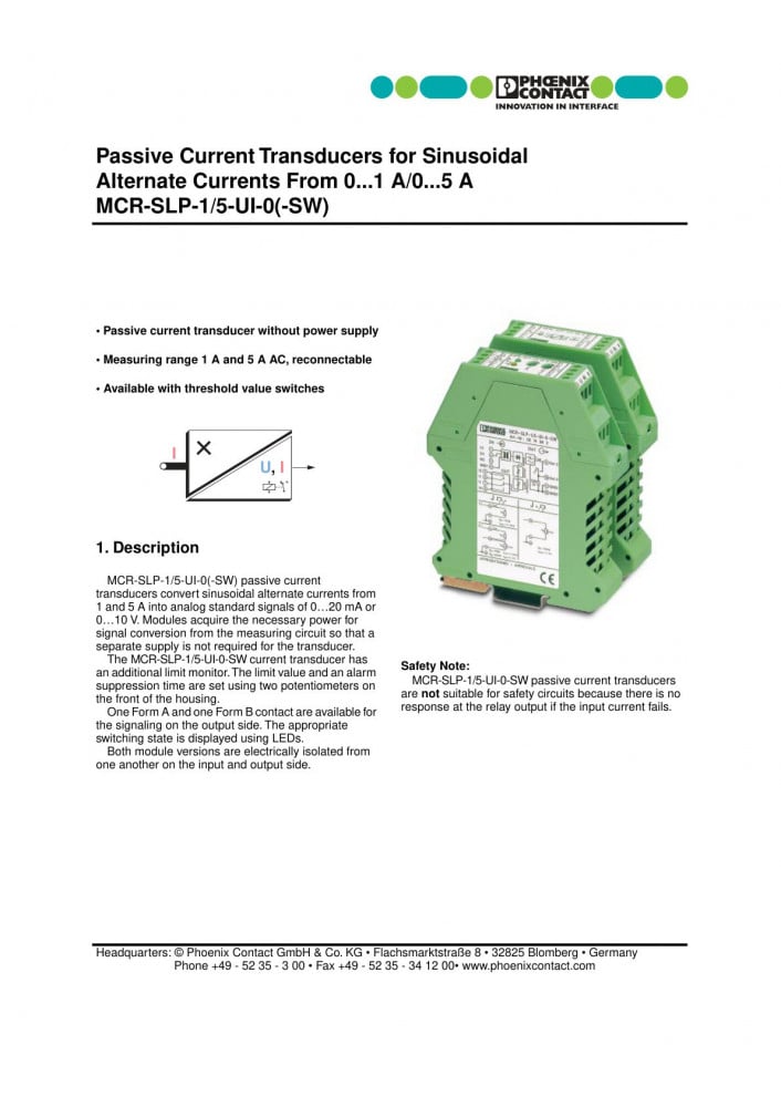 Phoenix Contact 2814359 technical document page 1