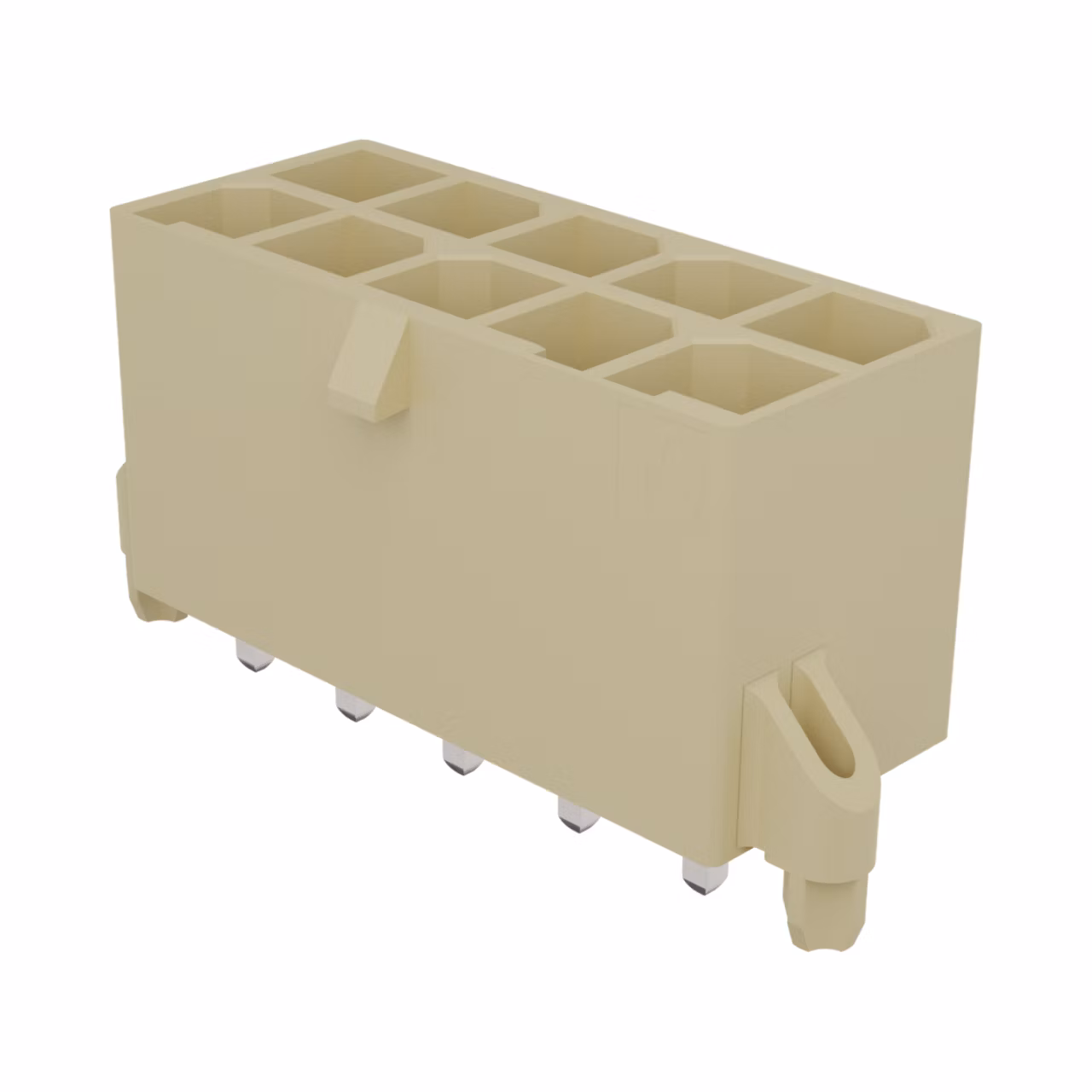 Mega-Fit ColorLock Vertical Header with Crush Pegs, 5.70mm Pitch, Through Hole, Dual Row, 10 Circuits, Matte Tin (Sn) Plating, 3.73mm Tail Length, Glow-Wire Capable, Tray, Natural for sale