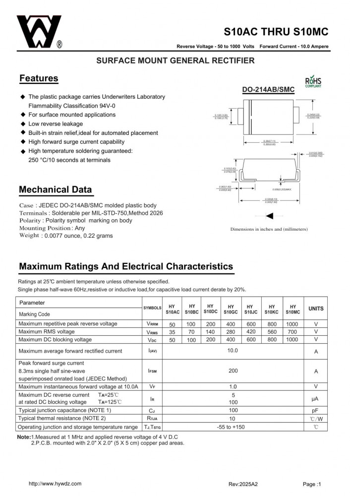 S10MC datasheet page 1