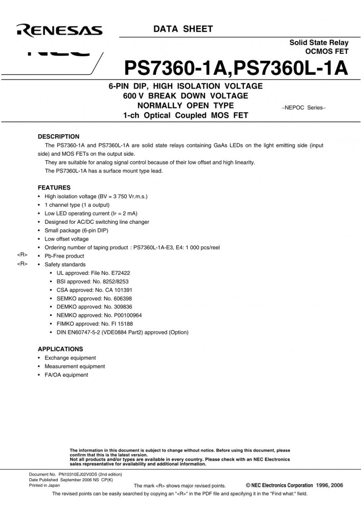 PS7360-1A datasheet page 3
