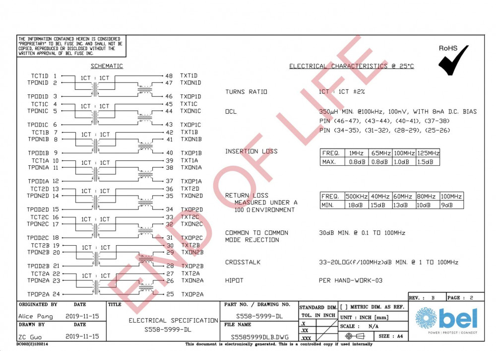 S558-5999-DL electrical specification drawing