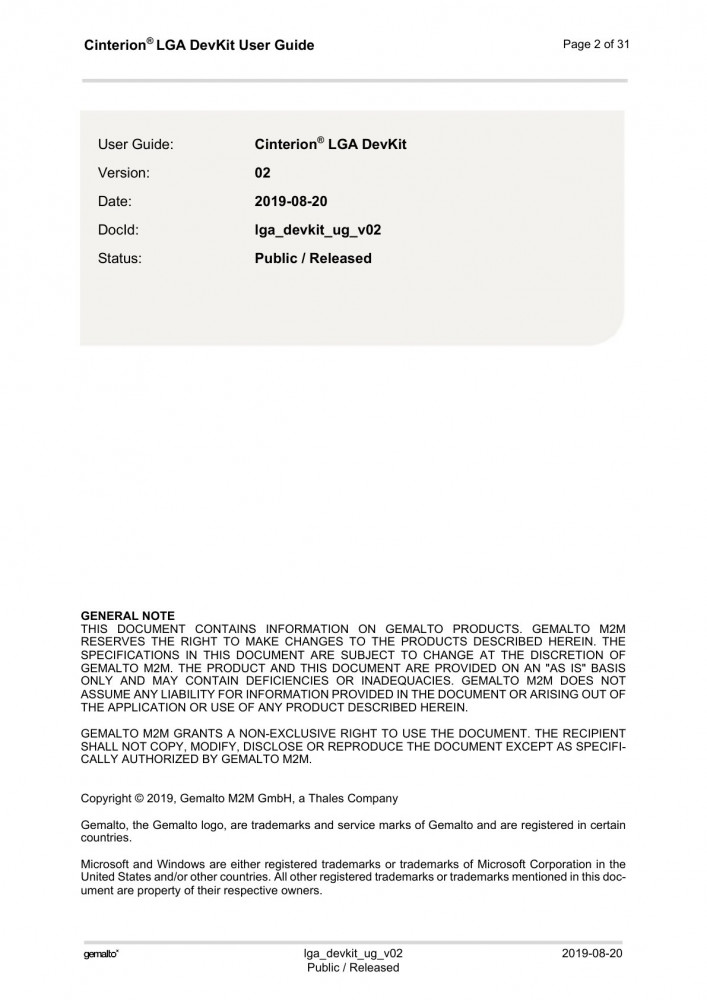 LGA DevKit documentation page 2