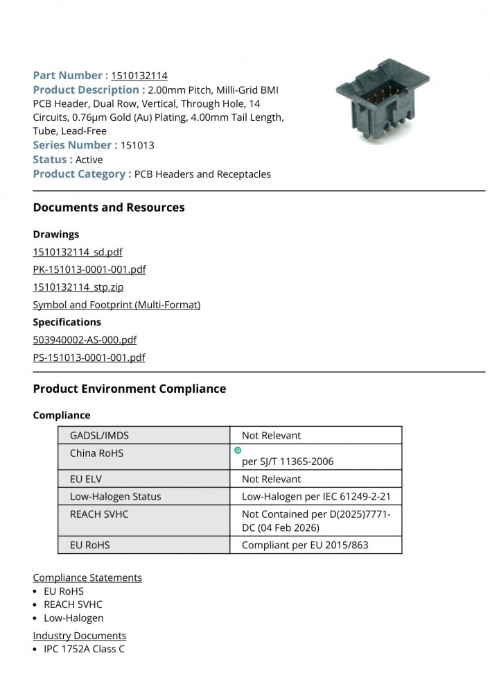 Molex Milli-Grid vertical header product specification page 1