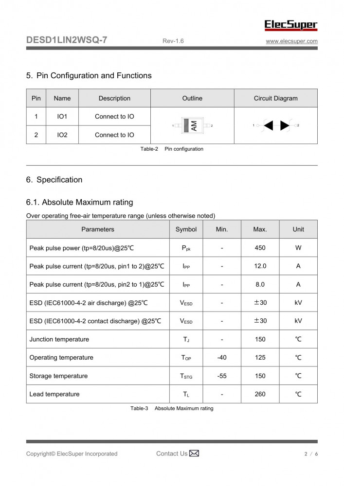 DESD1LIN2WSQ-7 datasheet page 2