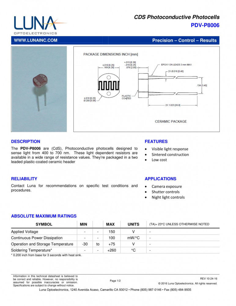 PDV-P8006 datasheet page 1