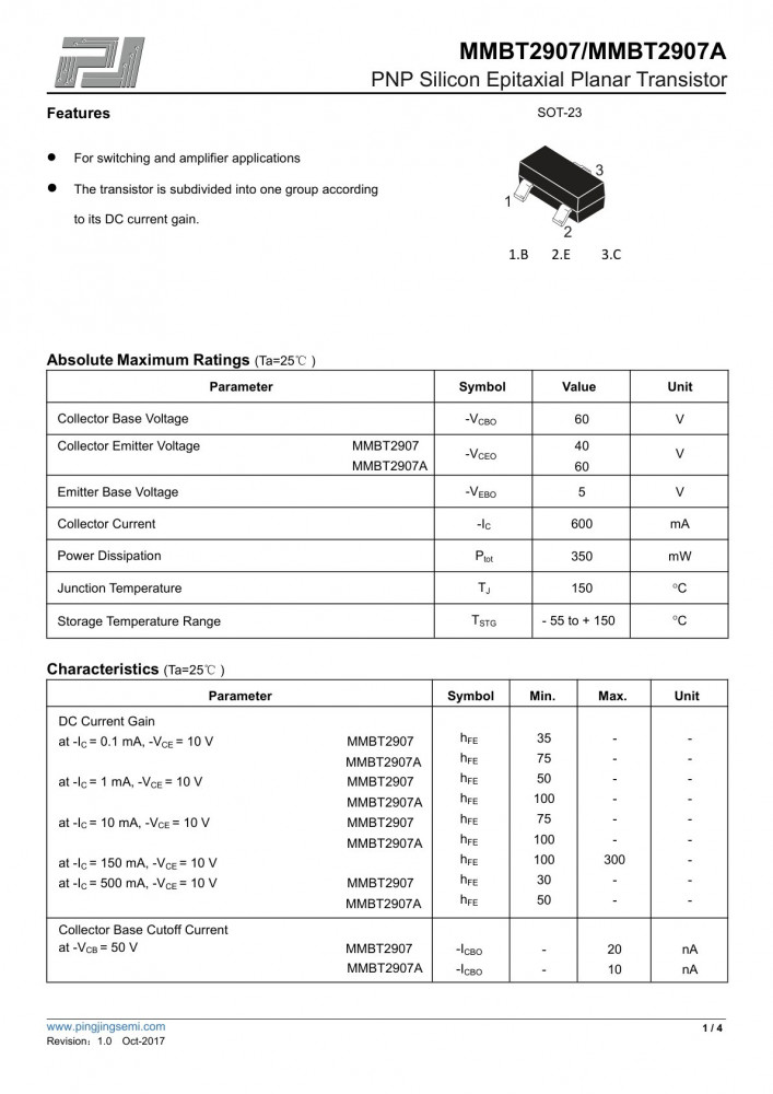 MMBT2907A datasheet page 1