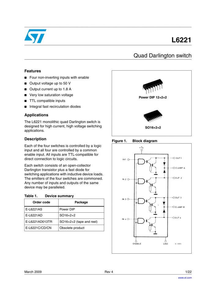 L6221AD datasheet page 1