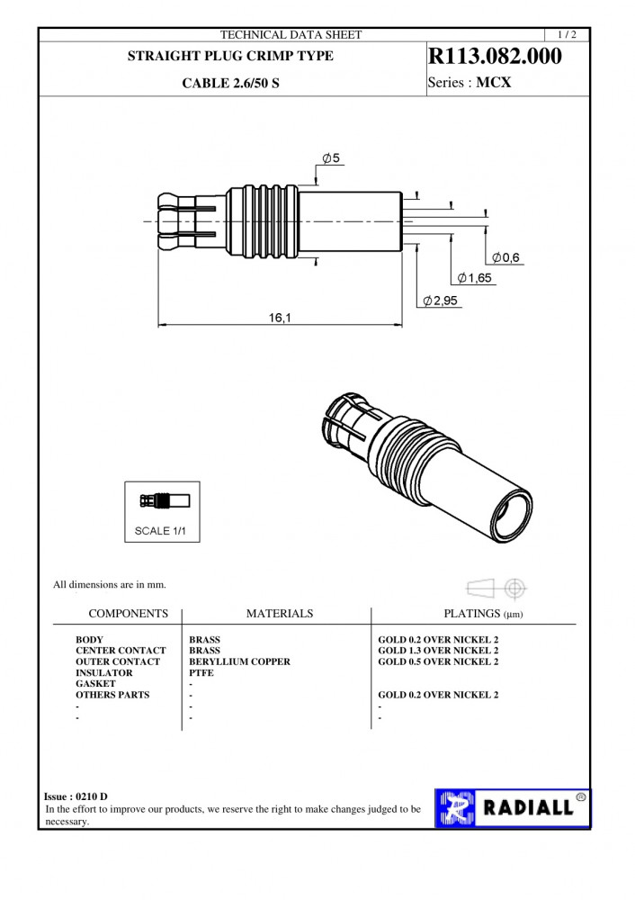 Radiall R113082000 technical documentation page 1