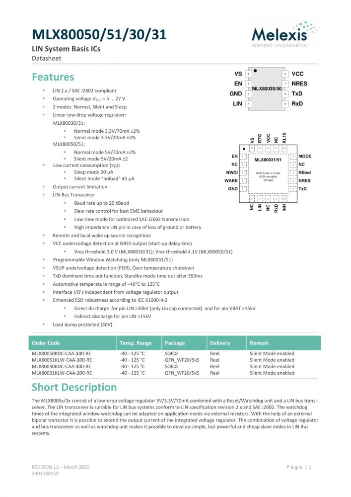 MLX80030 datasheet page 1