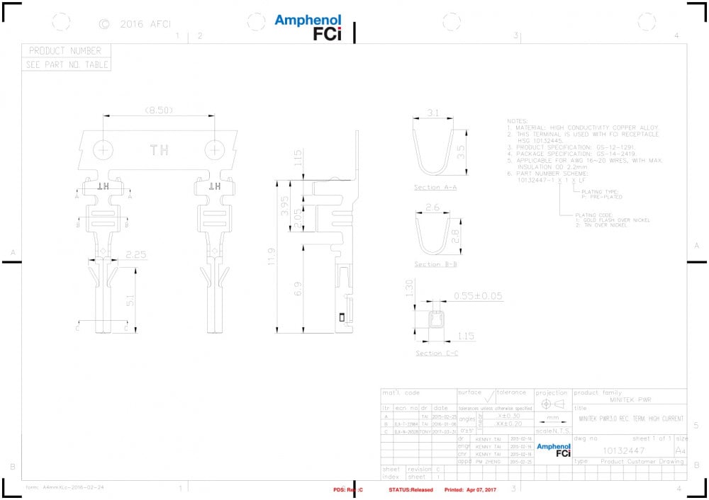 Amphenol 10132447 customer drawing preview