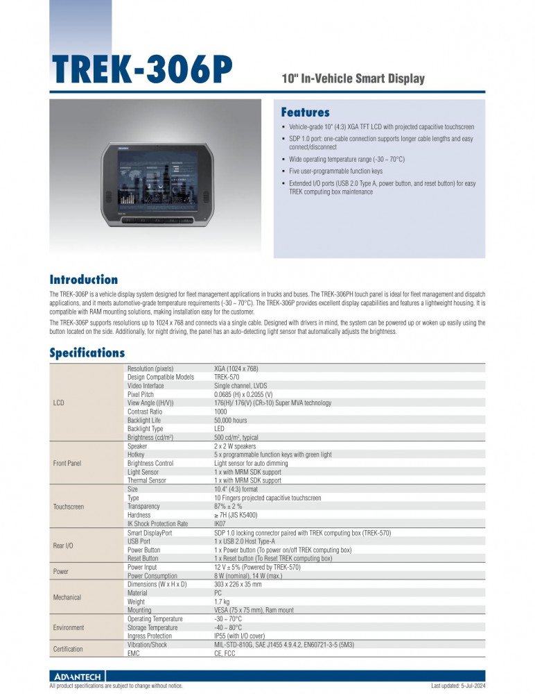 TREK-306P product documentation page 1