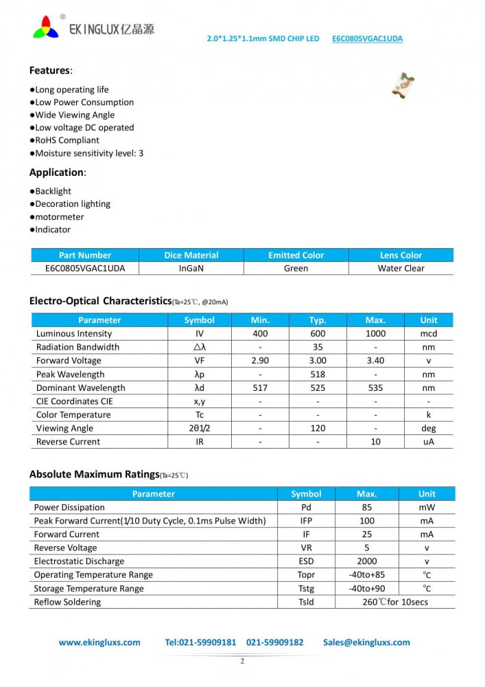 E6C0805VGAC1UDA datasheet page 2