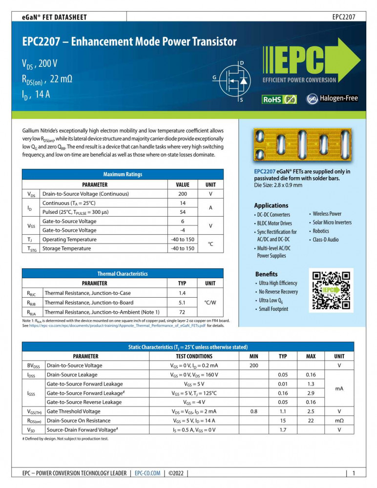 EPC2207 datasheet page 1