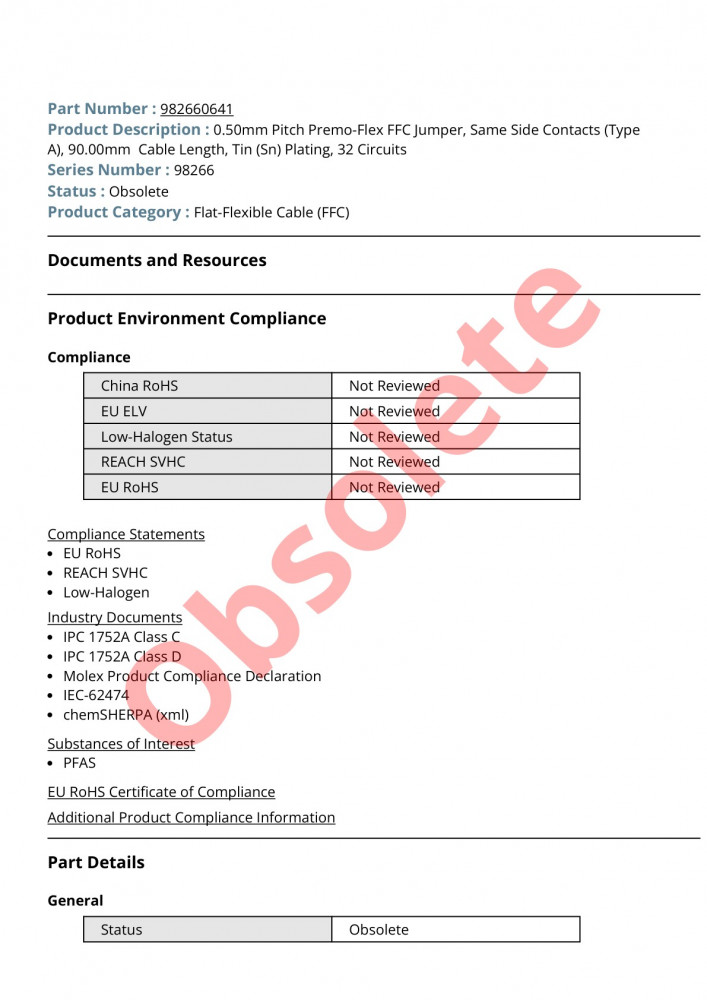 Product document image 1 for MOLEX 982660641