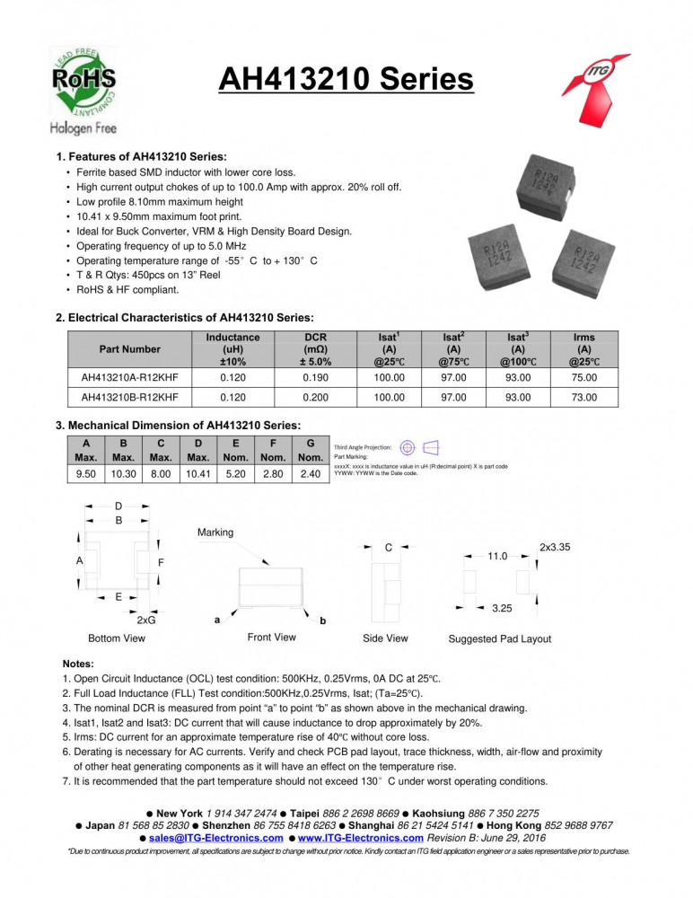 ITG Electronics AH413210 technical document image, page 1