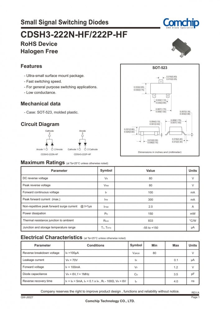 CDSH3-222N-G technical document page 1