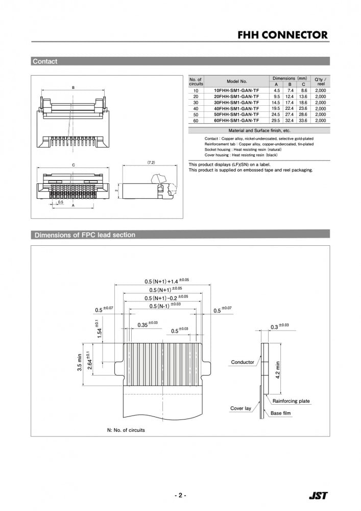 JST 10FHH-SM1-GAN-TF(LF)(SN) technical document page 2