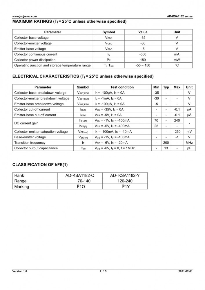 AD-KSA1182-Y datasheet page 2