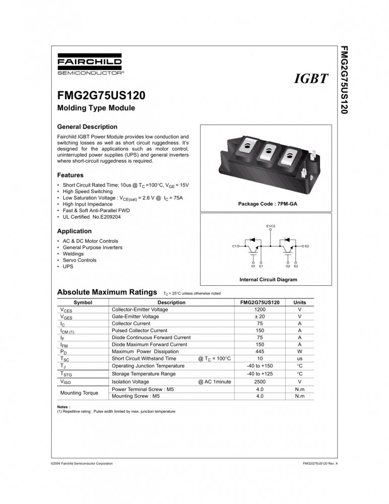 FMG2G75US120 datasheet page 1