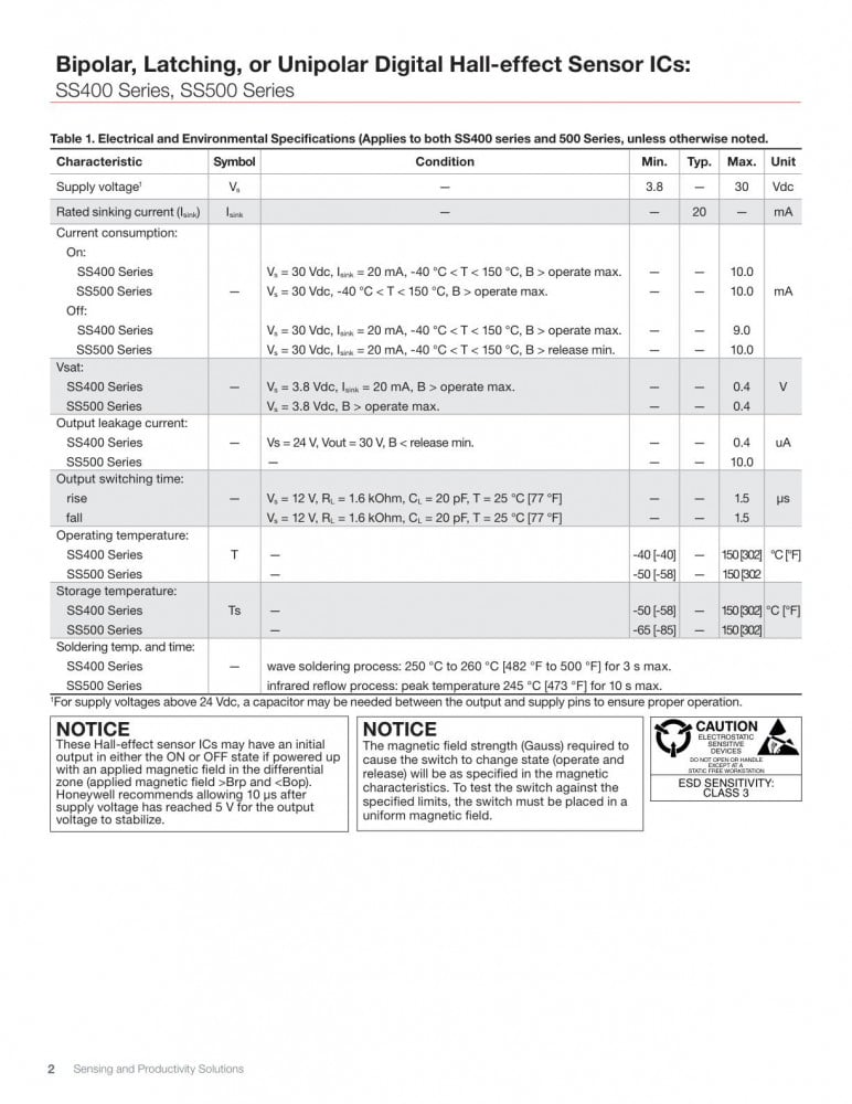 Honeywell SS411A datasheet page 2