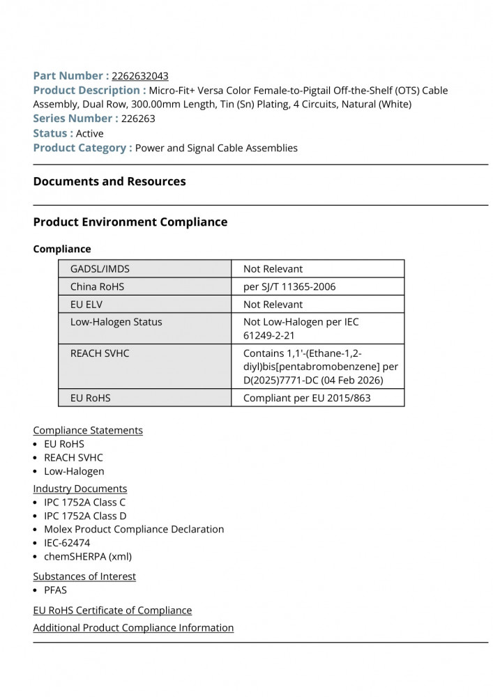 MOLEX 2262632043 technical document image 1