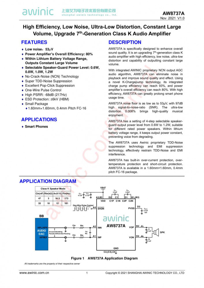 AW8737AFCR datasheet page 1